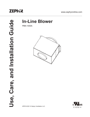 Zephyr PBN1000A 1000 CFM Inline Blower Installation guide | Manualzz