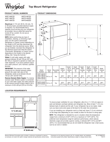 Whirlpool WRT318FZDM Top Freezer Refrigerator Guide | Manualzz