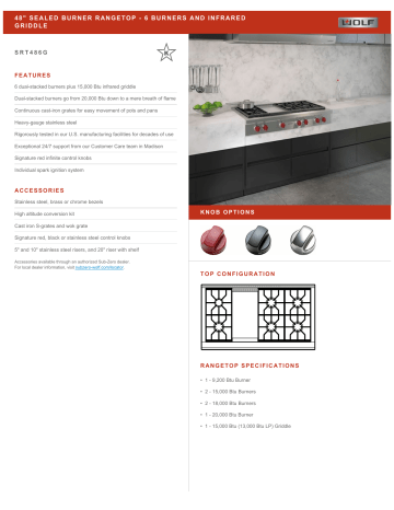 Wolf SRT486G Rangetop Quick Reference Guide | Manualzz