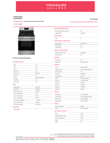 Frigidaire GCRG3038AF Gas Range Specification Sheet | Manualzz