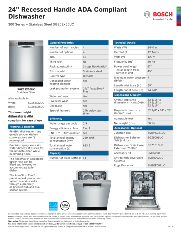 Bosch SGE53X55UC Dishwasher Specification Sheet | Manualzz