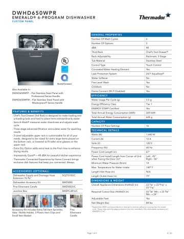 Thermador DWHD650WPR Dishwasher Specification Sheet | Manualzz
