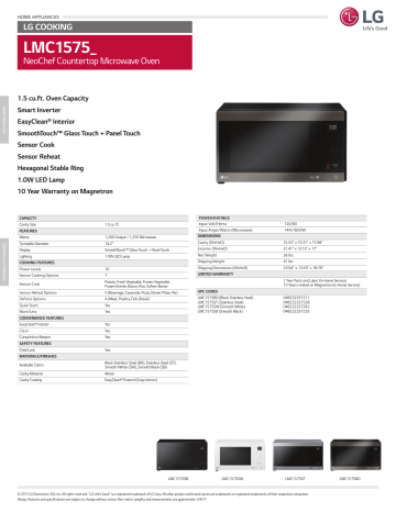 LG LMC1575BD Countertop Microwave Specification Sheet | Manualzz