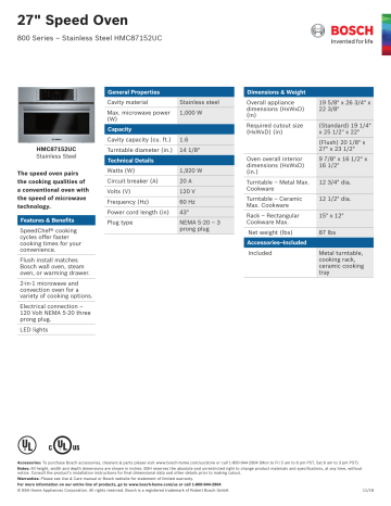 Bosch HMC87152UC Built-In Microwave Specifications | Manualzz
