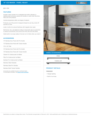 Sub-Zero UC-15I Ice Maker Quick Reference Guide | Manualzz