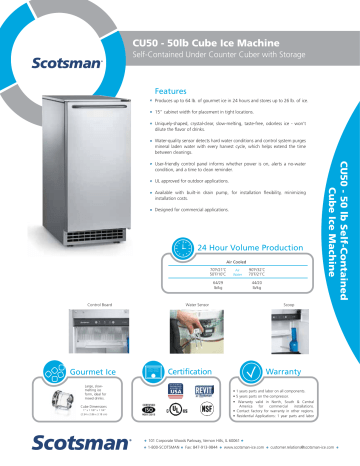Scotsman CU50GA1A Ice Maker Specification Sheet | Manualzz