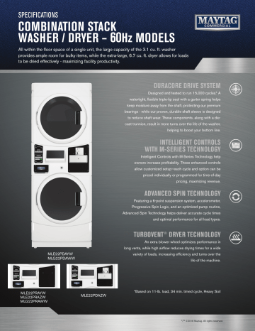 Maytag MLE22PDAYW Stacked Washer Dryer Unit Specification Sheet | Manualzz