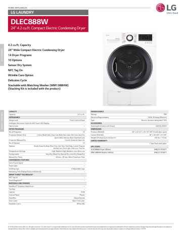 LG DLEC888W Electric Dryer Specifications | Manualzz