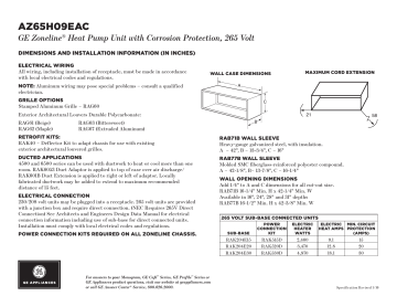 GE Zoneline AZ65H09EAC PTAC Unit Specification Sheet | Manualzz