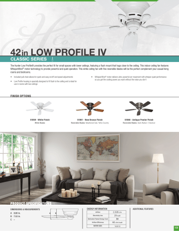 Hunter 51059 Ceiling Fan Specification Sheet | Manualzz