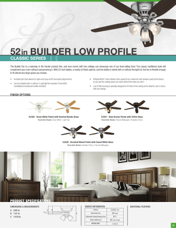 Hunter 53236 Ceiling Fan Specification Sheet | Manualzz