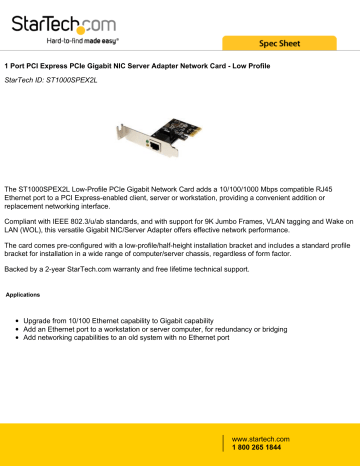 StarTech ST1000SPEX2L Computer Hardware Specification Sheet | Manualzz