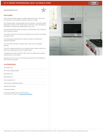Wolf SO3050PESP Single Wall Oven Quick Reference Guide | Manualzz