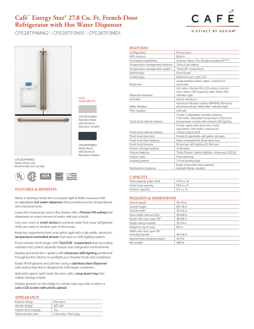 GE CFE28TP2MS1 Refrigerator Specification | Manualzz