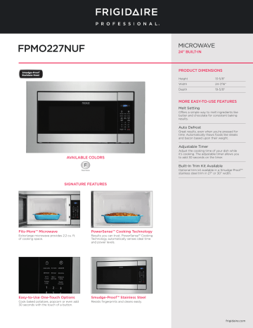 Frigidaire FPMO227NUF Microwave Specification | Manualzz