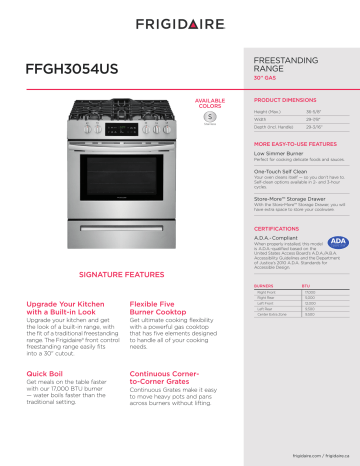 Frigidaire FFGH3054US Range Specification | Manualzz