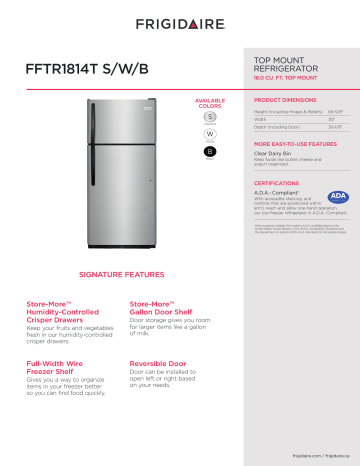 Frigidaire FFTR1814TB Refrigerator Specification | Manualzz