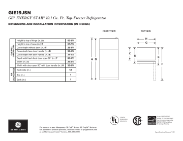 GE GIE19JSNRSS Refrigerator Specification | Manualzz