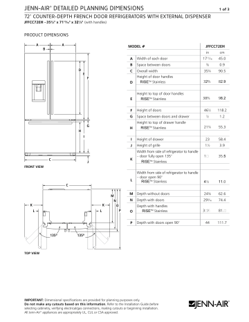 Jenn-Air JFFCC72EHL Freestanding Refrigerator Specification | Manualzz