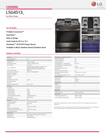 LG LSG4513ST Range Specification | Manualzz