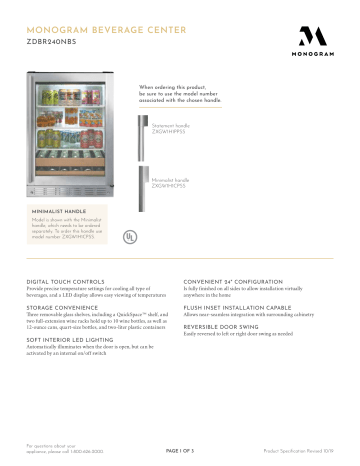 Monogram ZDBR240NBS Refrigerator Specification | Manualzz