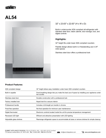 Summit AL54 Refrigerator Specification | Manualzz