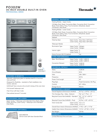 Thermador PO302W Wall Oven Specification | Manualzz