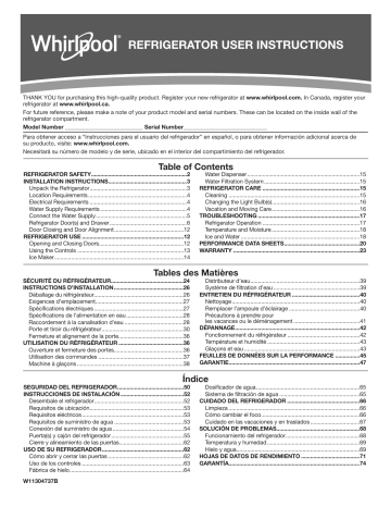 Whirlpool WRFA35SWHZ Refrigerator Owner's Manual | Manualzz