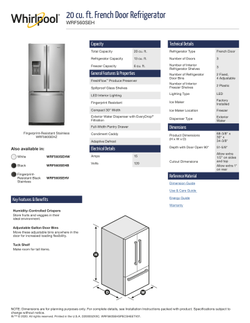 Whirlpool WRF560SEHZ Refrigerator Specification | Manualzz