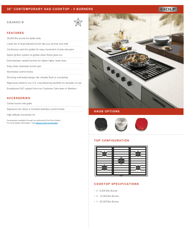 Wolf CG365CS Cooktop Specification | Manualzz
