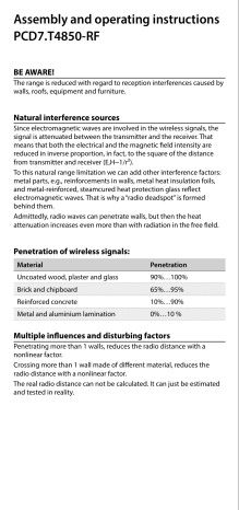SBC PCD7.T4850-RF Mounting Instructions & Users Guide | Manualzz