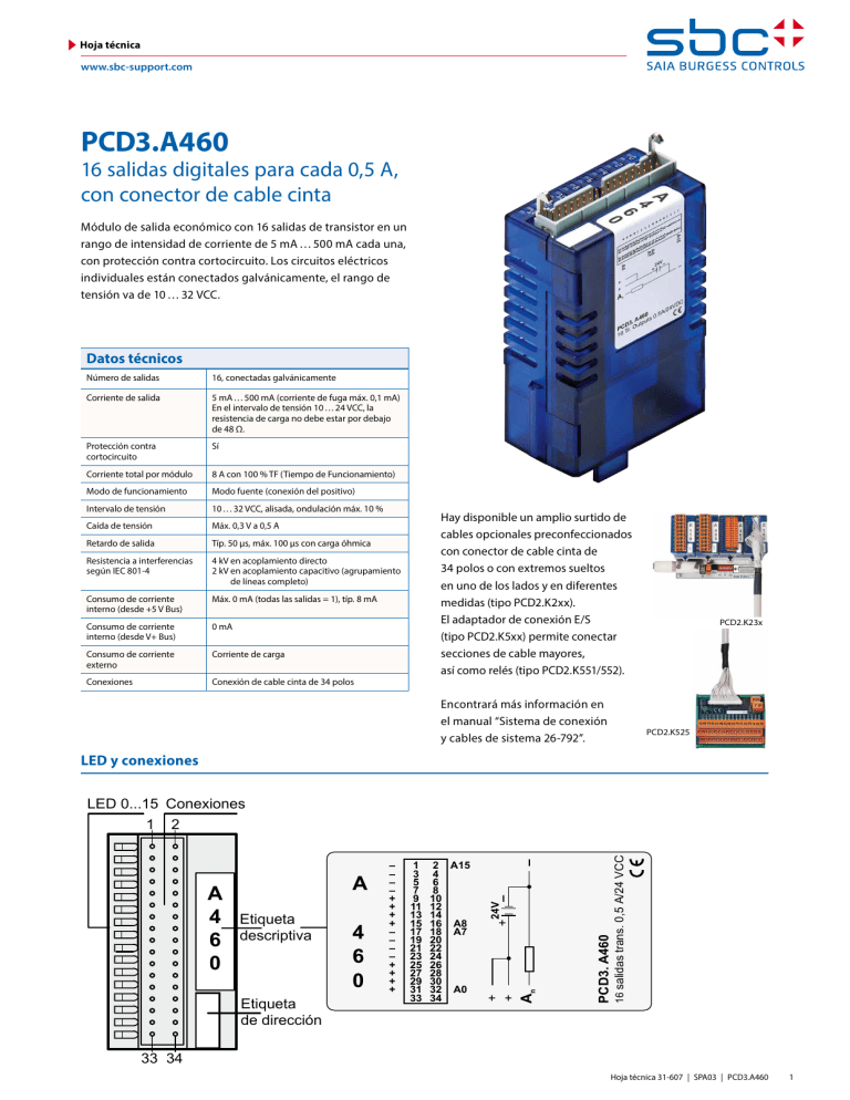 SBC PCD3.A460 Digital output module, 16 trans, 0.5 A Datasheet | Manualzz