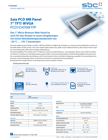 SBC PCD7.D470WTPF Web Panel MB 7.0" TFT Datenblatt | Manualzz