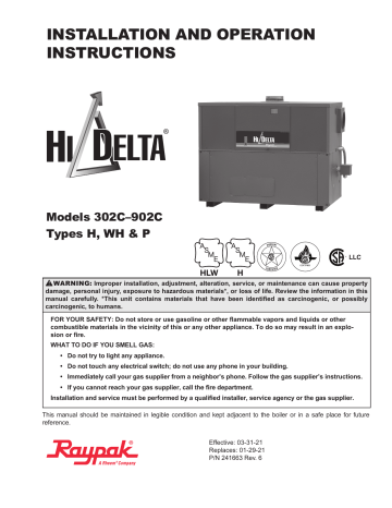 Raypak 302C-902C Hi Delta Hydronic Boiler Manual | Manualzz