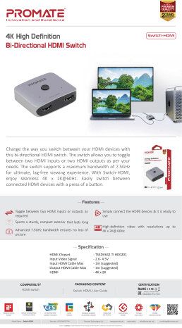 Promate Switch-HDMI Datasheet | Manualzz