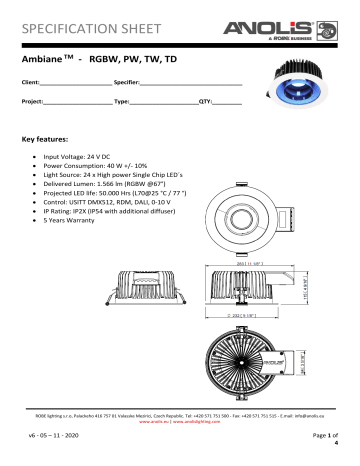 Anolis Ambiane RGBW,PW,TW,TD Specification Sheet | Manualzz