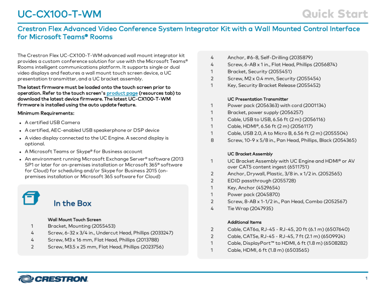 Crestron UC-CX100-T-WM User manual | Manualzz