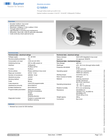 Baumer G1MMH Absolute encoder Data sheet | Manualzz
