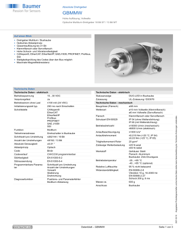 Baumer GBMMW Absolute encoder Datenblatt | Manualzz