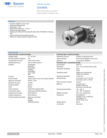 Baumer GXAMS Absolute encoder Data sheet | Manualzz