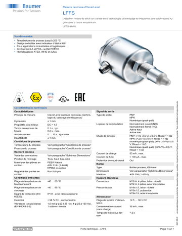 Baumer LFFS Level measurement Fiche technique | Manualzz