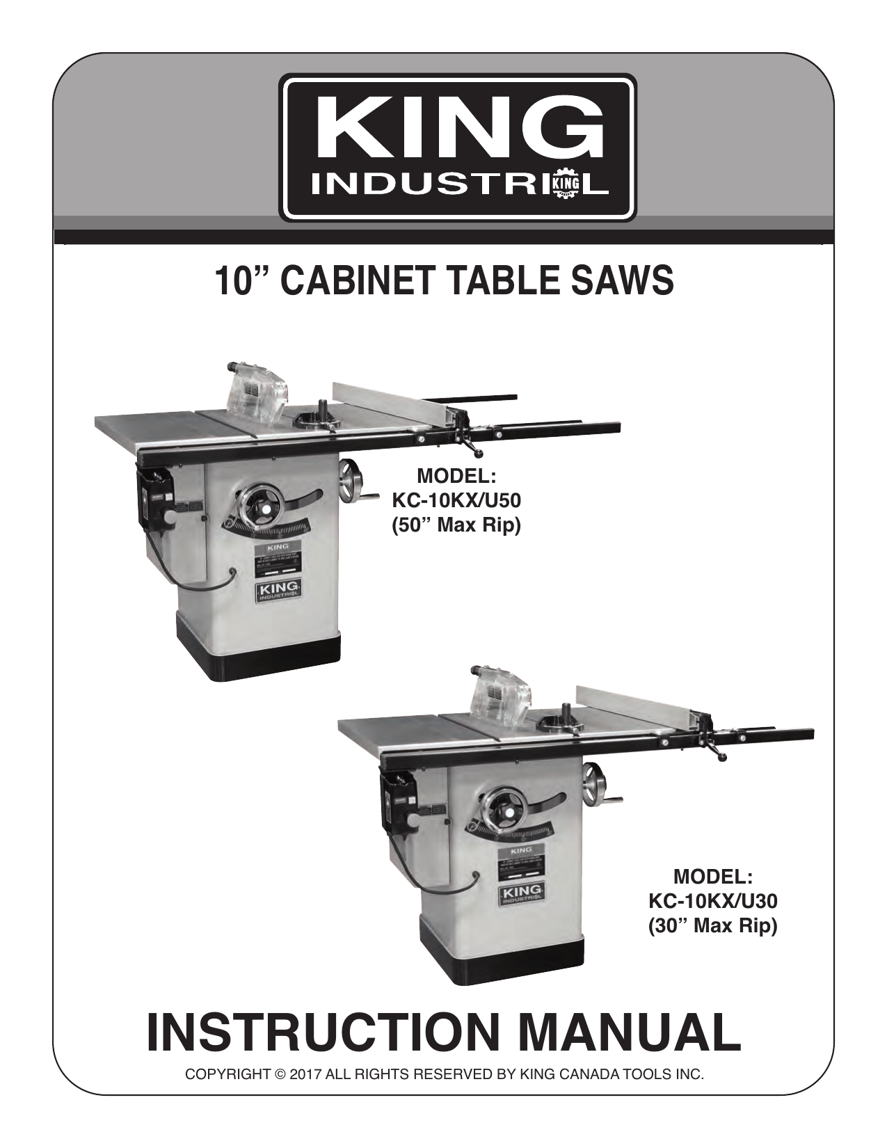 King Canada KC-10CCX 10 CONTRACTORS CABINET SAW Instruction, 51% OFF