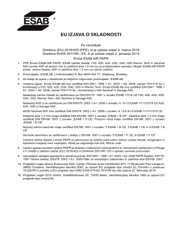 ESAB ESAB PAPR SL CE DoC Izjava o skladnosti | Manualzz