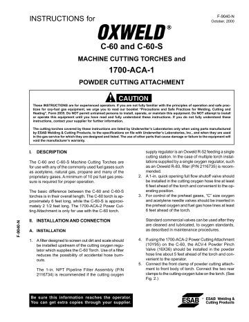 ESAB OXWELD® C-60 and C-60-S Machine Cutting Torches and 1700-ACA-1 ...