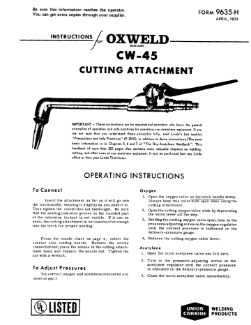 ESAB OXWELD™ CW-45 Cutting Attachment Troubleshooting instruction ...