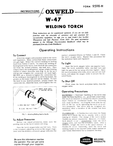 ESAB OXWELD™ W-47 Welding Torch Troubleshooting instruction | Manualzz