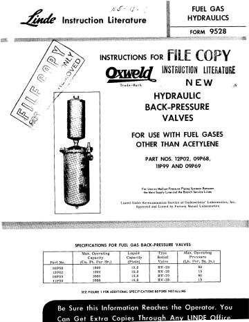 ESAB Oxweld™ Hydraulic Back-Pressure Valves Instruction manual | Manualzz