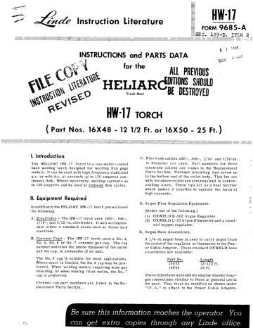 ESAB Heliarc HW-17 Torch Instruction manual | Manualzz