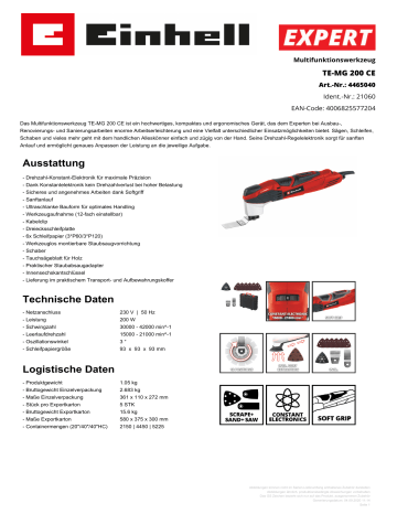 EINHELL TE-MG 200 CE Multifunctional Tool Produktdatenblatt | Manualzz
