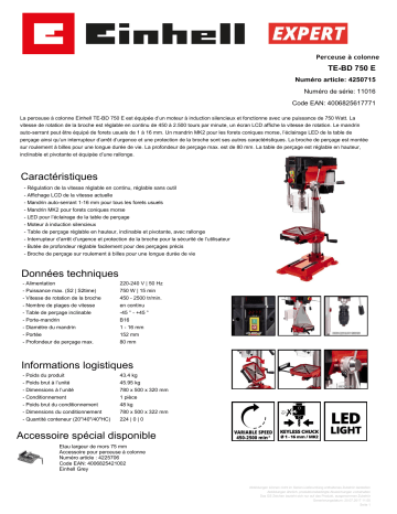 EINHELL TE-BD 750 E Bench Drill Fiche technique de produit | Manualzz